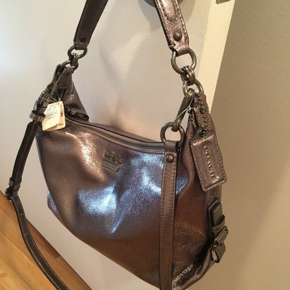 Coach | Bags | New Coach Metallic Silver Leather Handbag | Poshmark